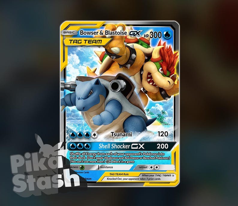 Custom Pokemon Card Bowser & Blastoise Tag Team Foil - Etsy