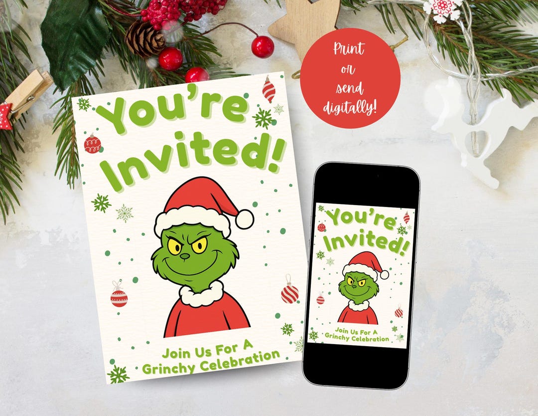 Grinch-inspired Editable Canva Invitation | Christmas & Holiday Party ...