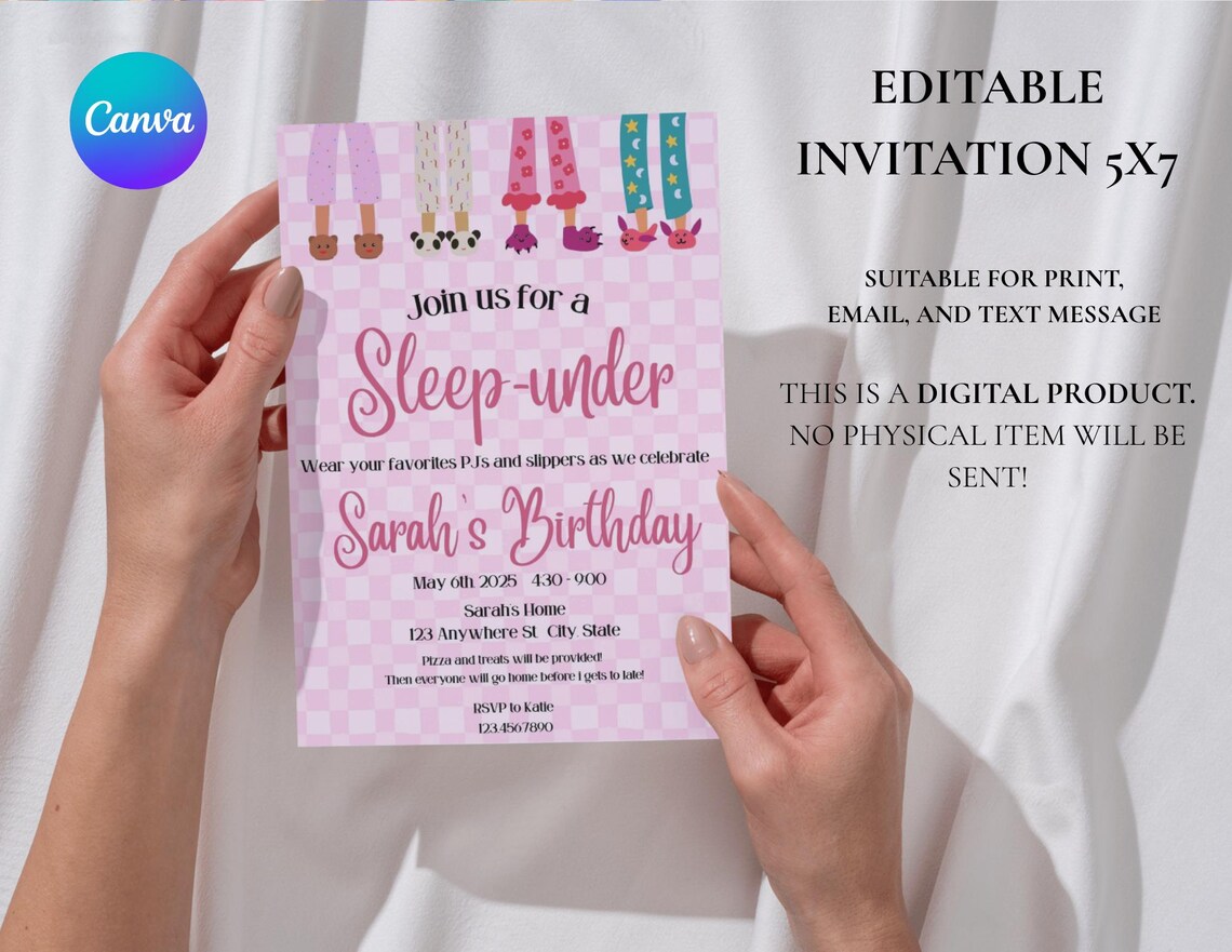 Editable Sleepover Party Invitation Template | Printable Sleep-under ...