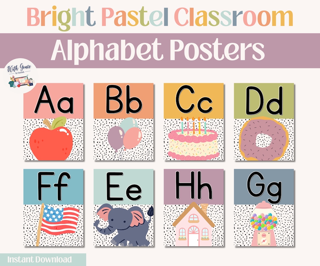 Bright Pastel Alphabet Poster – Printable Classroom ABC Wall Art for ...