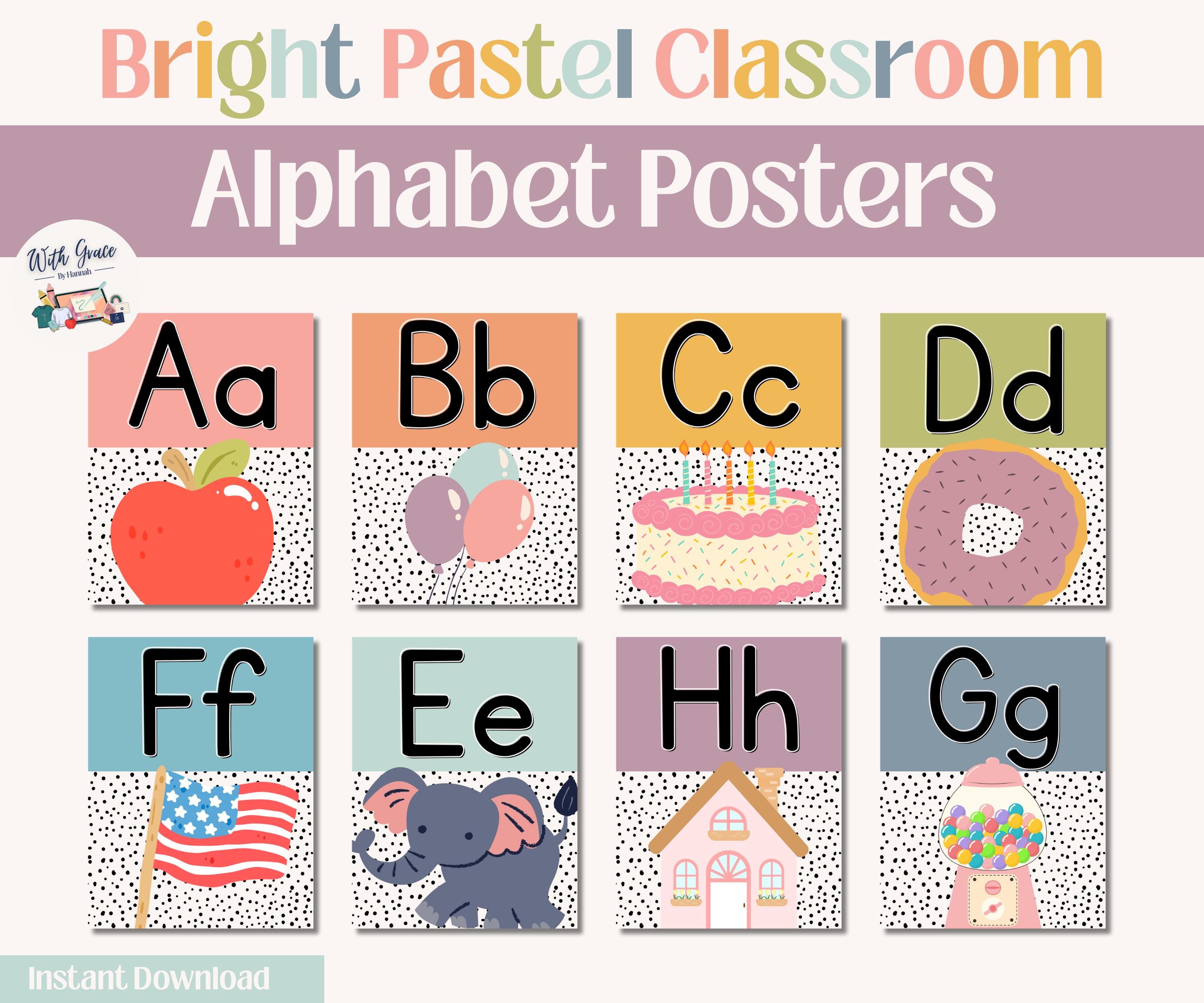 Bright Pastel Alphabet Poster – Printable Classroom ABC Wall Art for ...