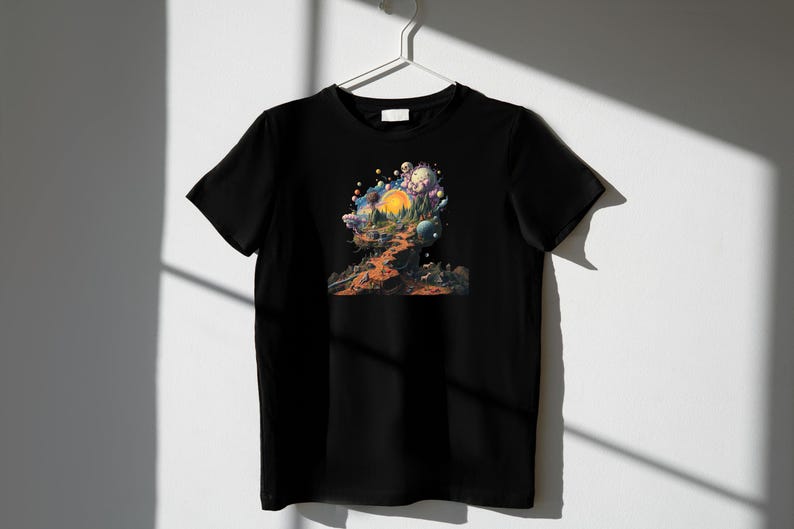 Surreal Cosmic Village Graphic Tee – Trippy Fantasy Shirt With ...