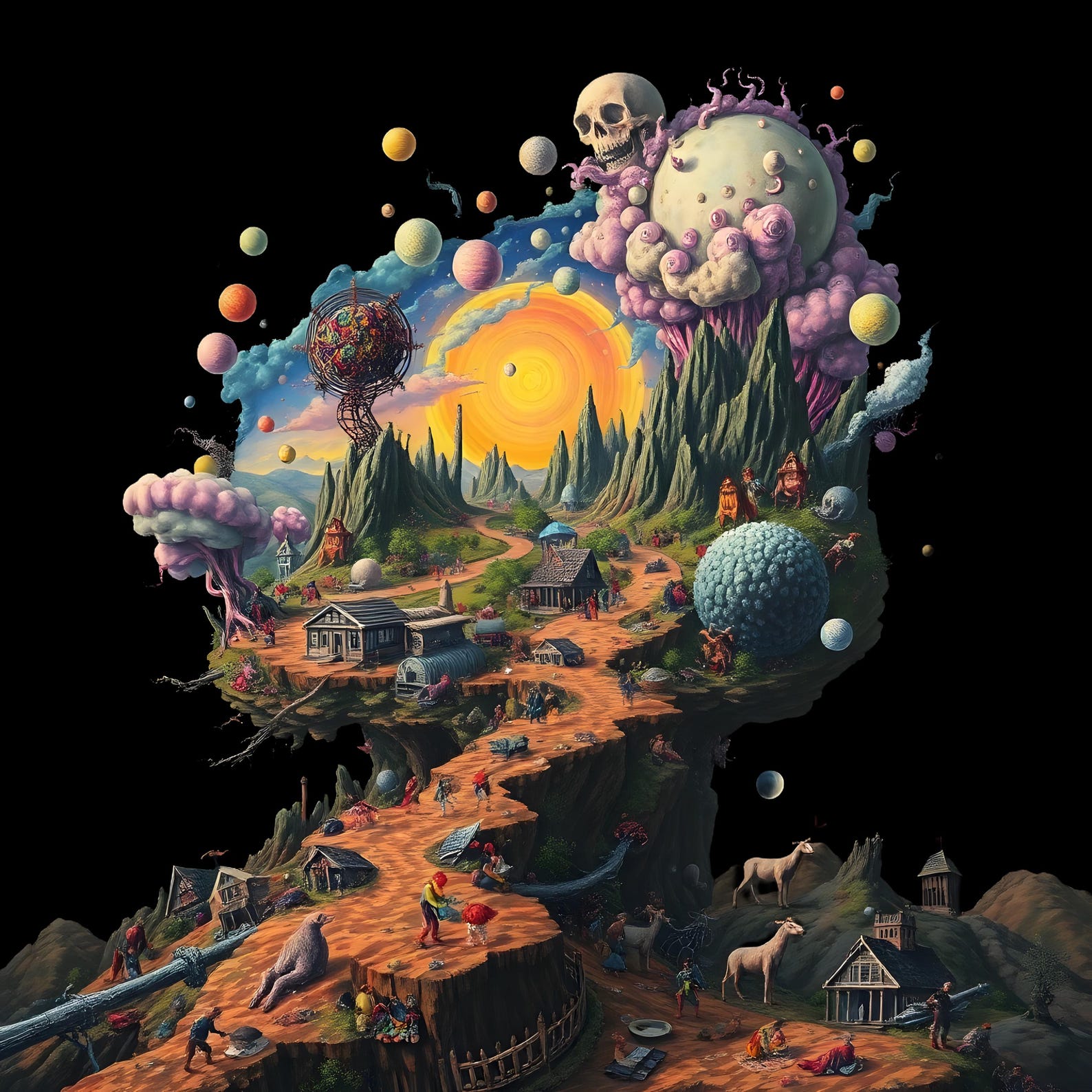Surreal Cosmic Village Graphic Tee – Trippy Fantasy Shirt With ...