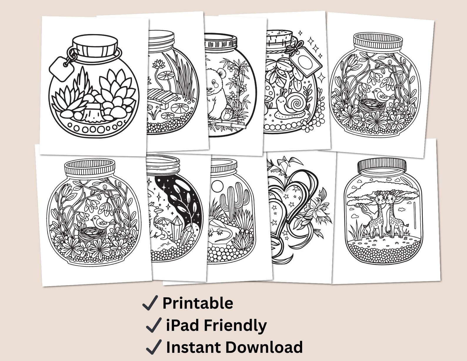 Terrarium Jar Coloring Pages | Botanical Plant Lover Printable PDF - Etsy