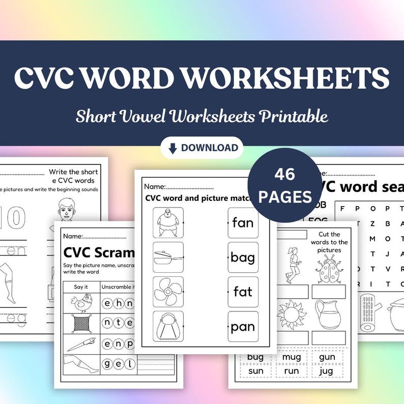 CVC Words Worksheets | Short Vowel Worksheets Printable | 46 Page ...