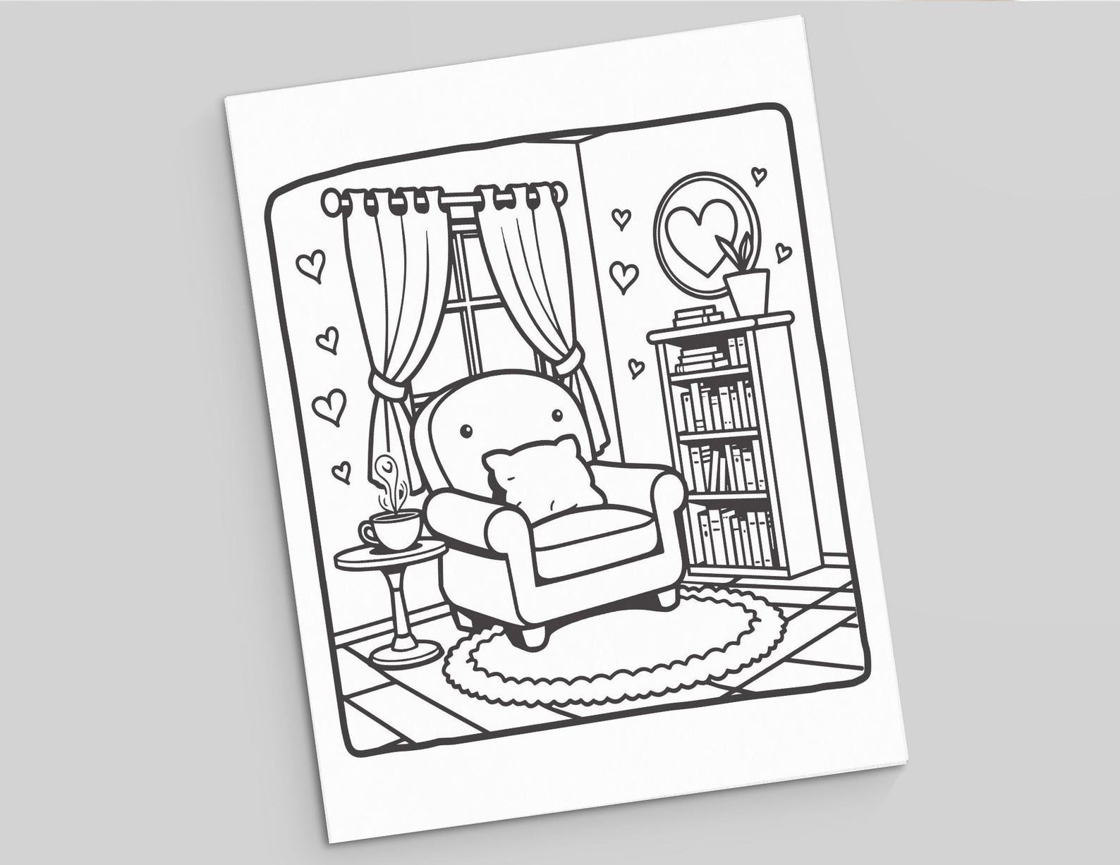 Love Corners Coloring Pages Printable, Cozy Room Coloring Book, Cute ...