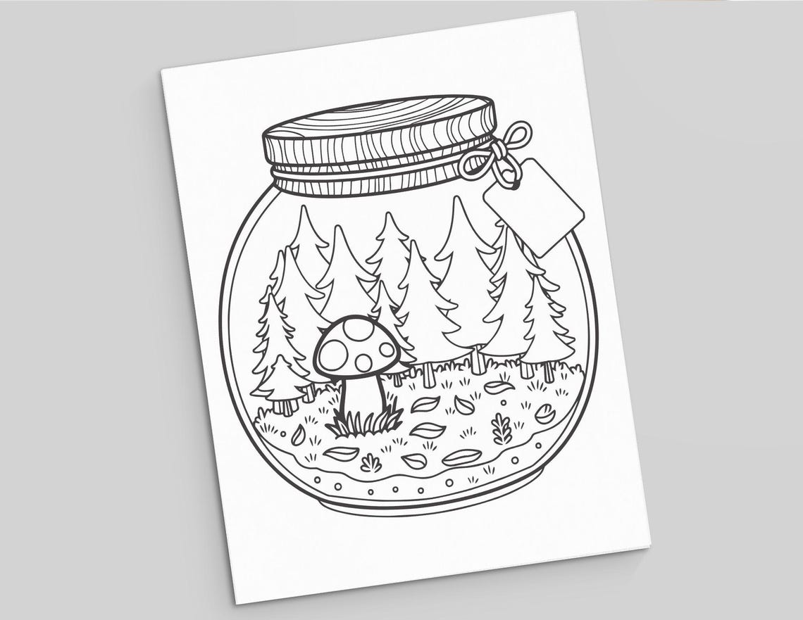 Terrarium Jar Coloring Pages | Botanical Plant Lover Printable PDF - Etsy