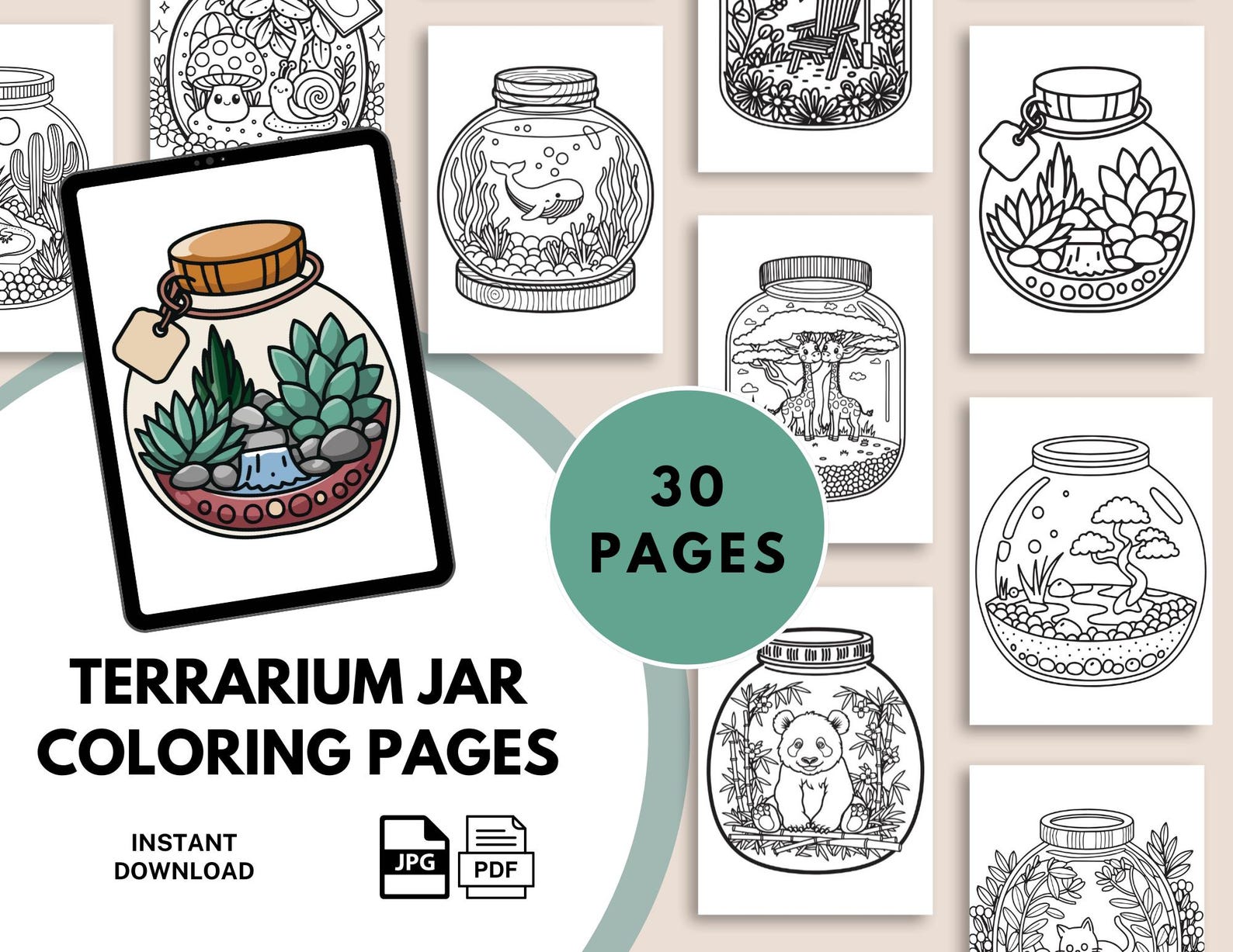 Terrarium Jar Coloring Pages | Botanical Plant Lover Printable PDF - Etsy