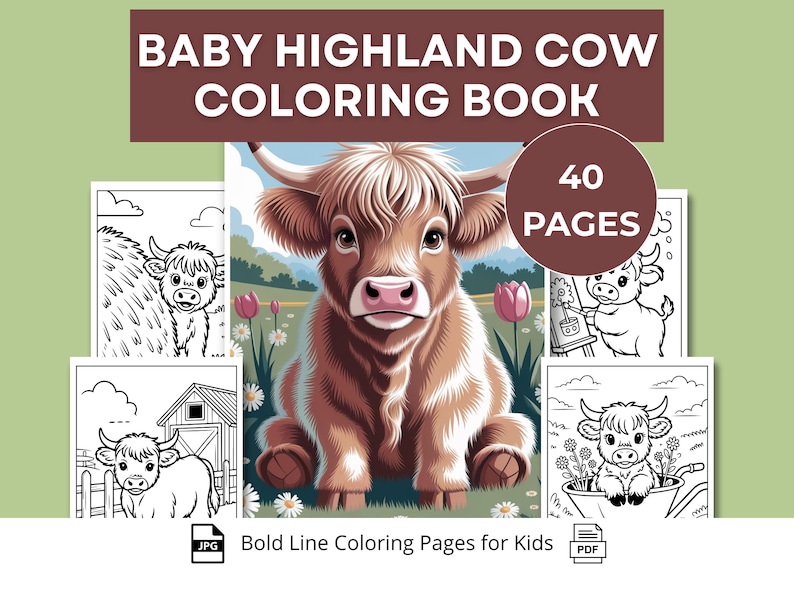 Baby Highland Cow Coloring Pages Printable | 40 Cute Farm Animal Sheets ...