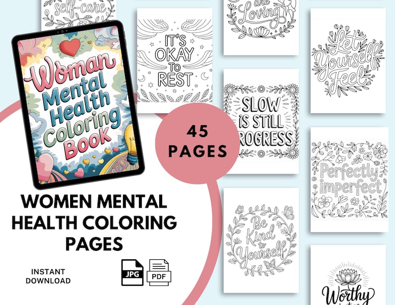 Women Mental Health Coloring Pages Printable | Self Care Affirmation ...
