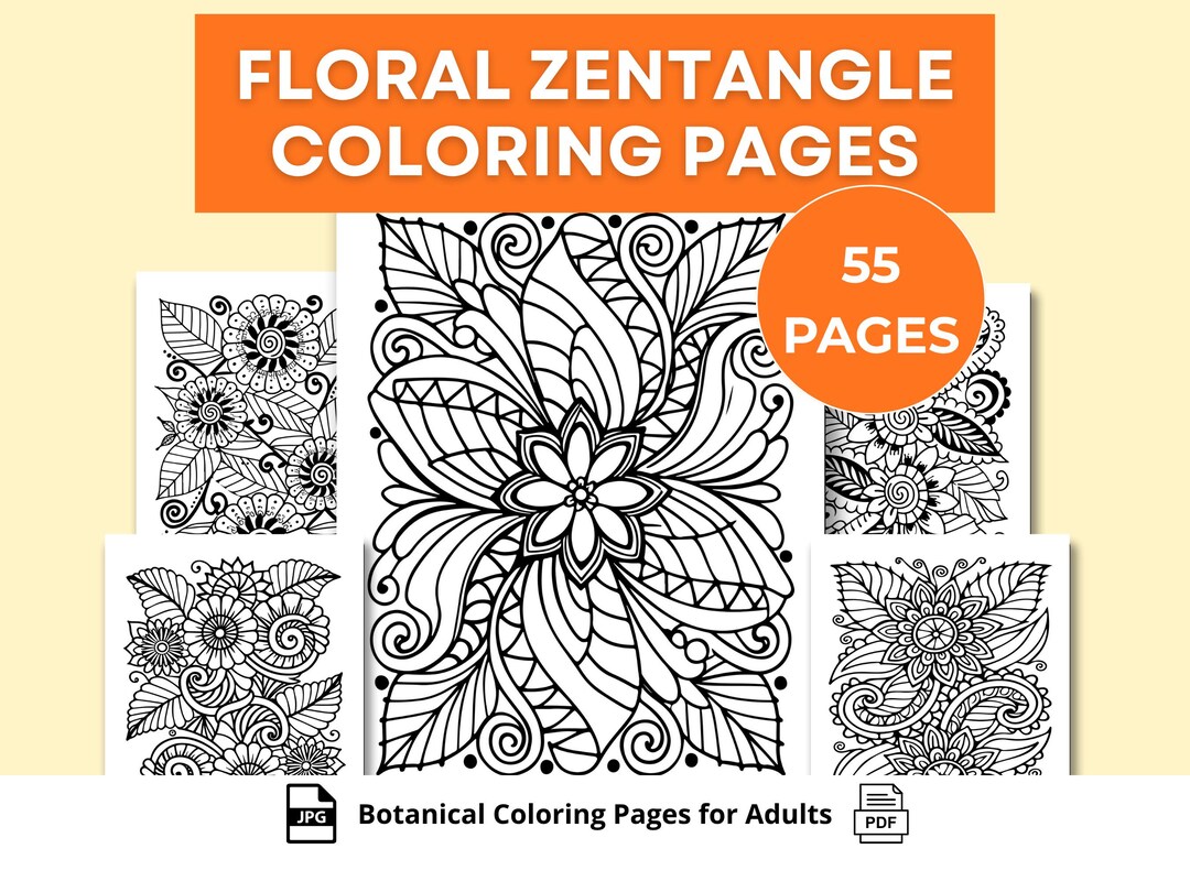 Floral Zentangle Coloring Pages | Botanical Coloring Pages for Adults ...