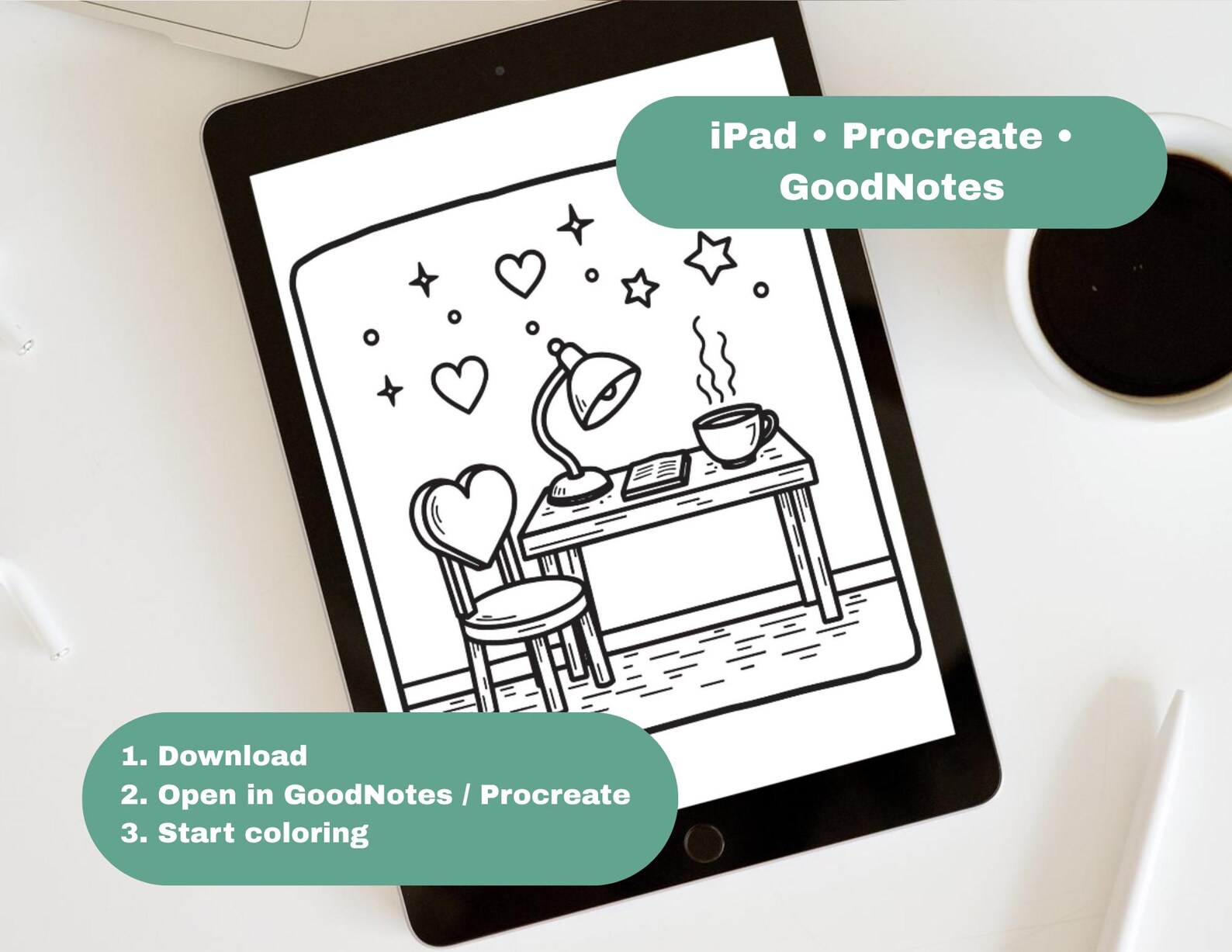 Love Corners Coloring Pages Printable, Cozy Room Coloring Book, Cute ...
