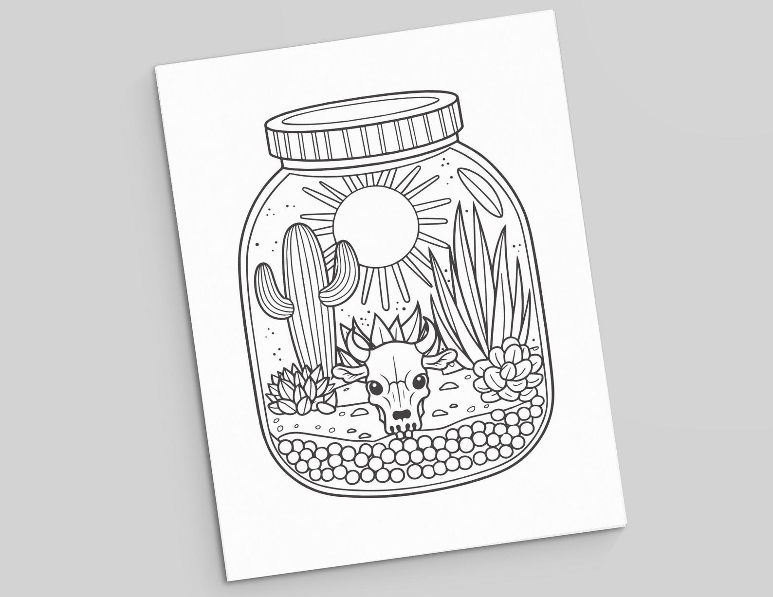 Terrarium Jar Coloring Pages | Botanical Plant Lover Printable PDF - Etsy