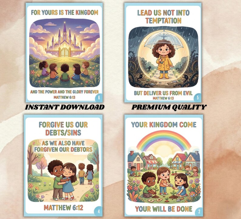 The Lord's Prayer Flashcards for Kids, Christian Homeschool Activity ...
