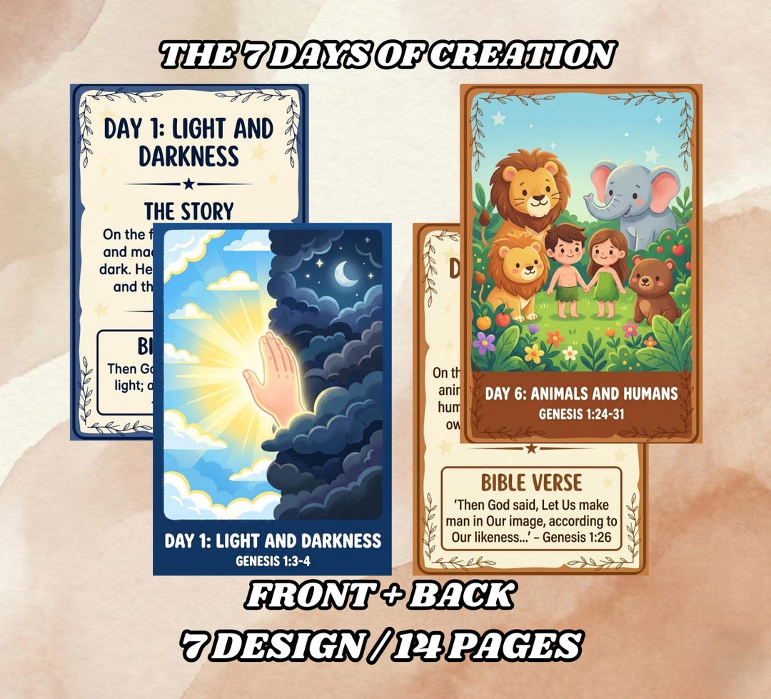 7 Days Creation Flashcards, Bible Story Activity, Genesis Learning (PDF ...
