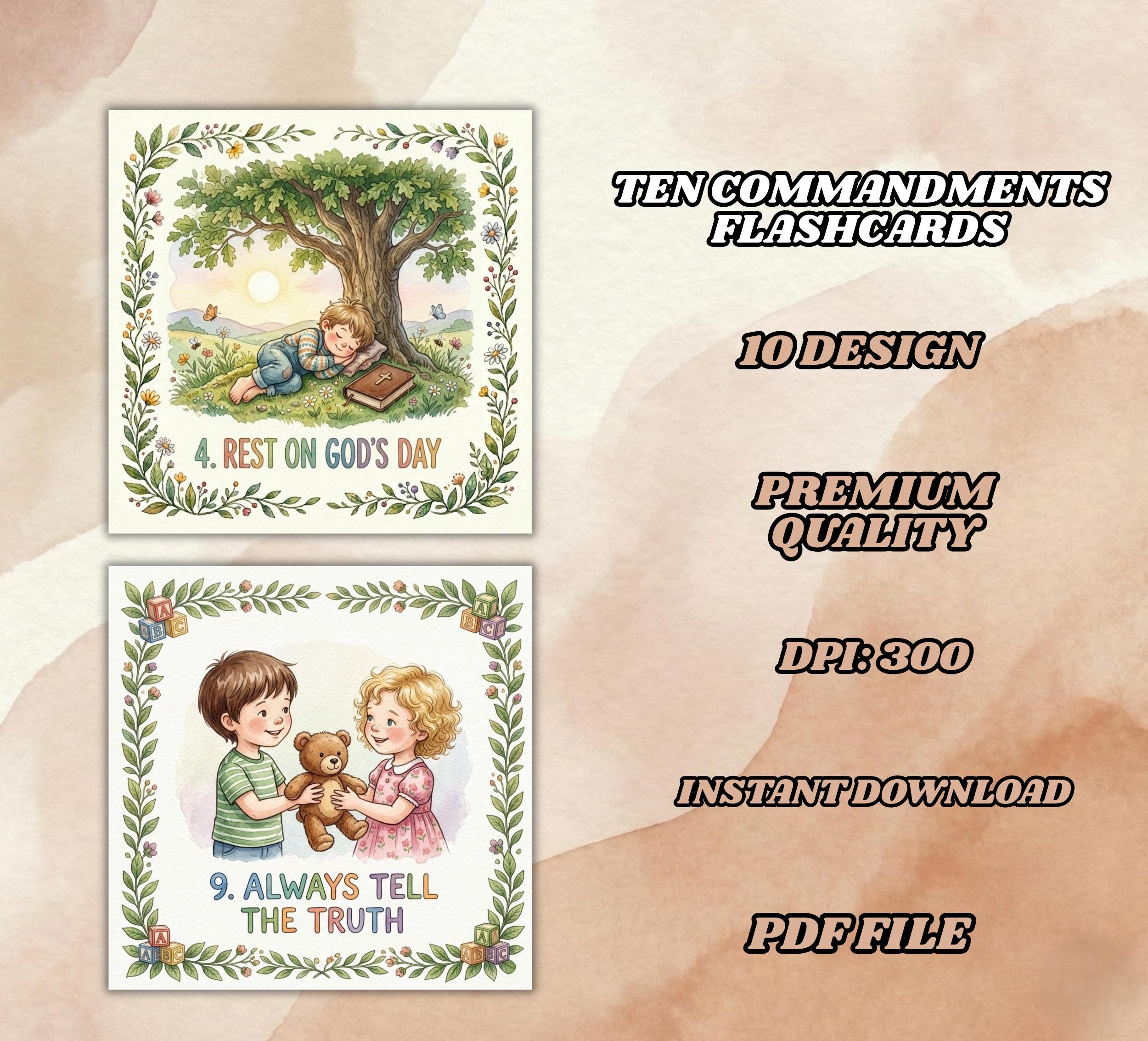 Ten Commandments Flashcards, Watercolor Bible Study Aid (PDF Download ...