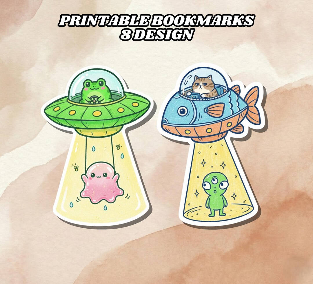 Funny Animal UFO Bookmarks, Crayon Art Stationery (digital Download) - Etsy