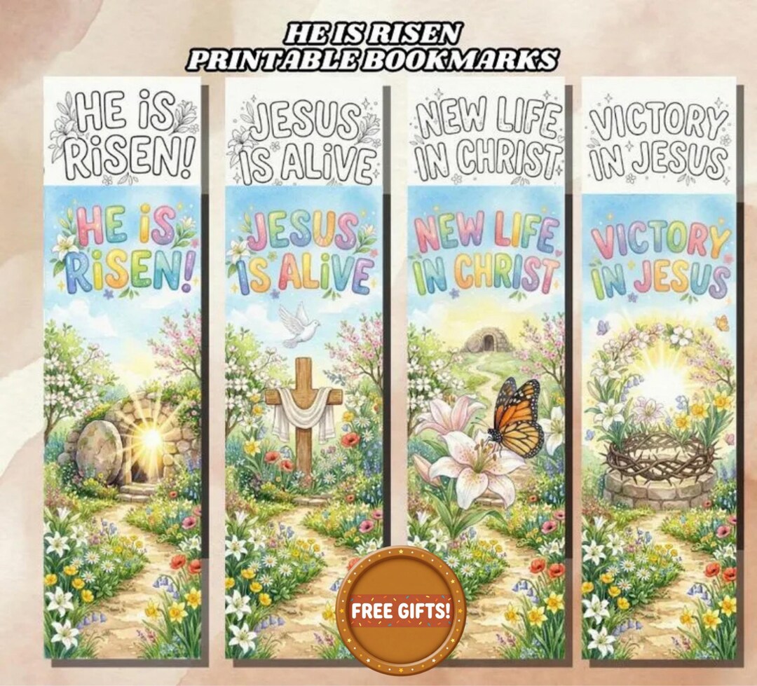 He is Risen Easter Bookmarks, Watercolor Coloring Craft (PDF Download ...