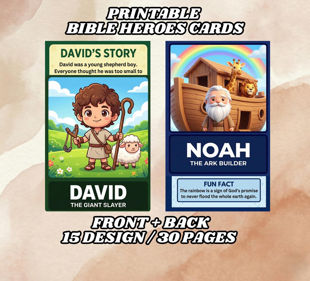 Printable Bible Heroes Flashcards, Sunday School Activity (digital ...