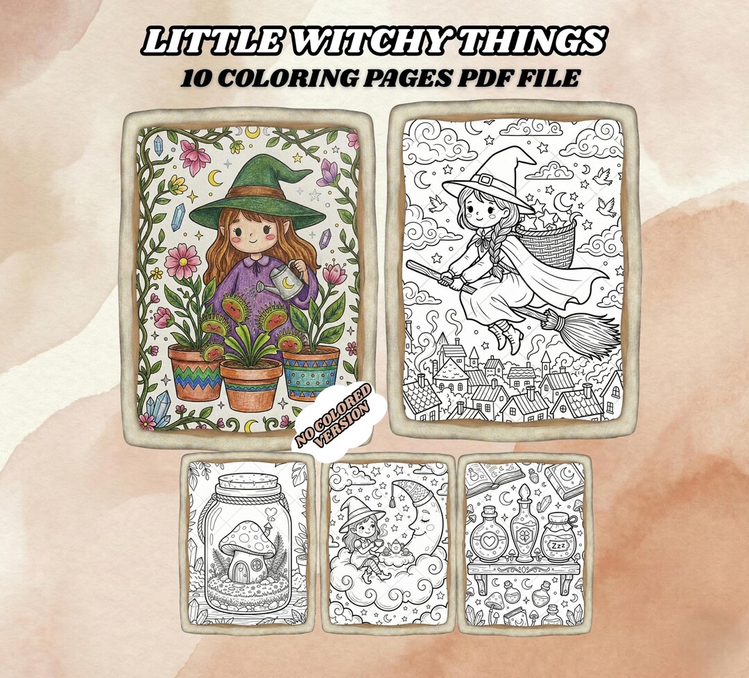 10 Cute Witchy Things Coloring Pages, Witchy Coloring Book, Cozy Witchy ...