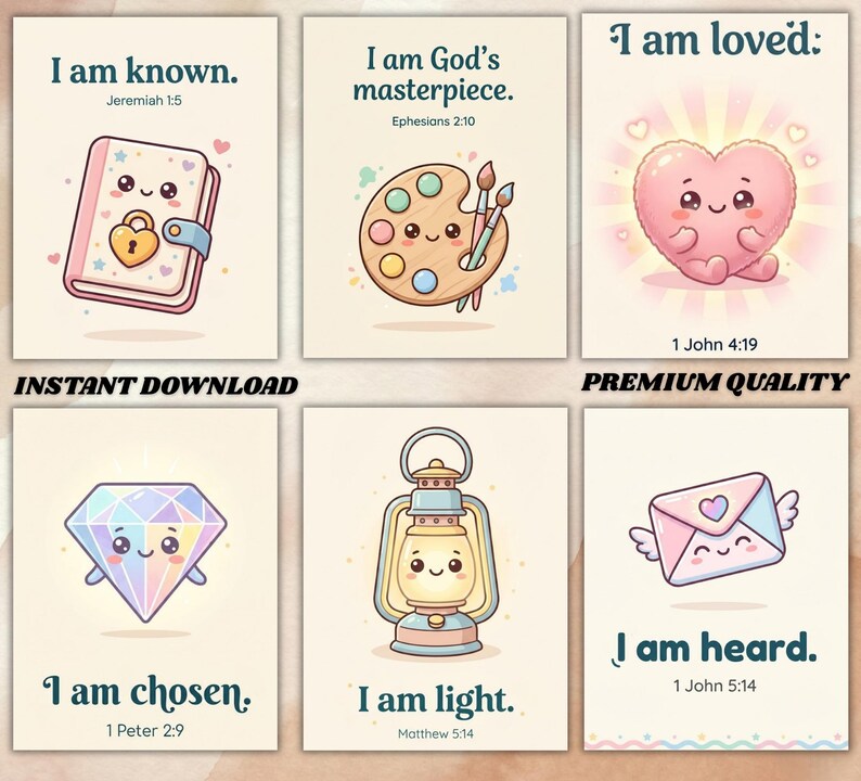 Christian Affirmation Cards for Kids, Bible Verse Flashcards, Sunday ...