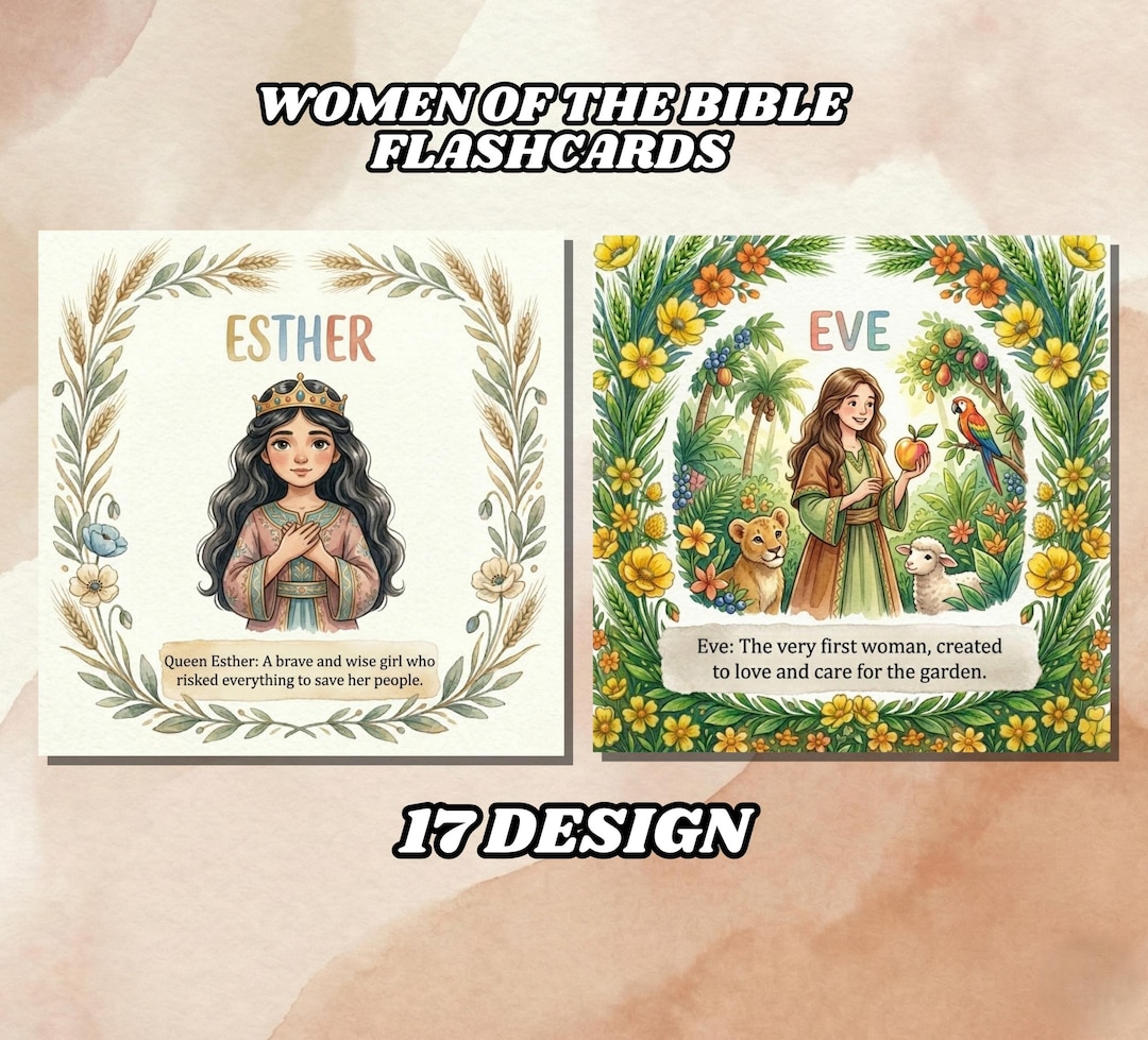 Women of the Bible Flashcards, Watercolor Bible Characters (digital ...