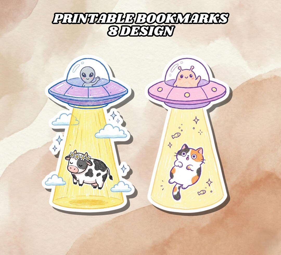 UFO Alien Bookmarks, Retro Crayon Style, DIY Gift (pdf File) - Etsy ...