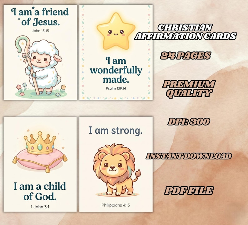 Christian Affirmation Cards for Kids, Bible Verse Flashcards, Sunday ...