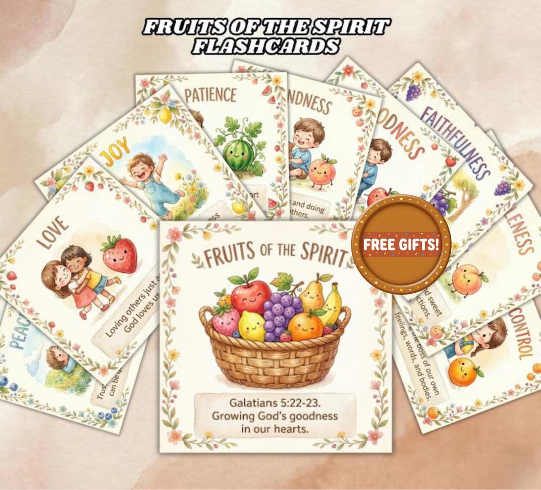 Fruits of the Spirit Flashcards, Bible Memory Cards, Christian Kids ...
