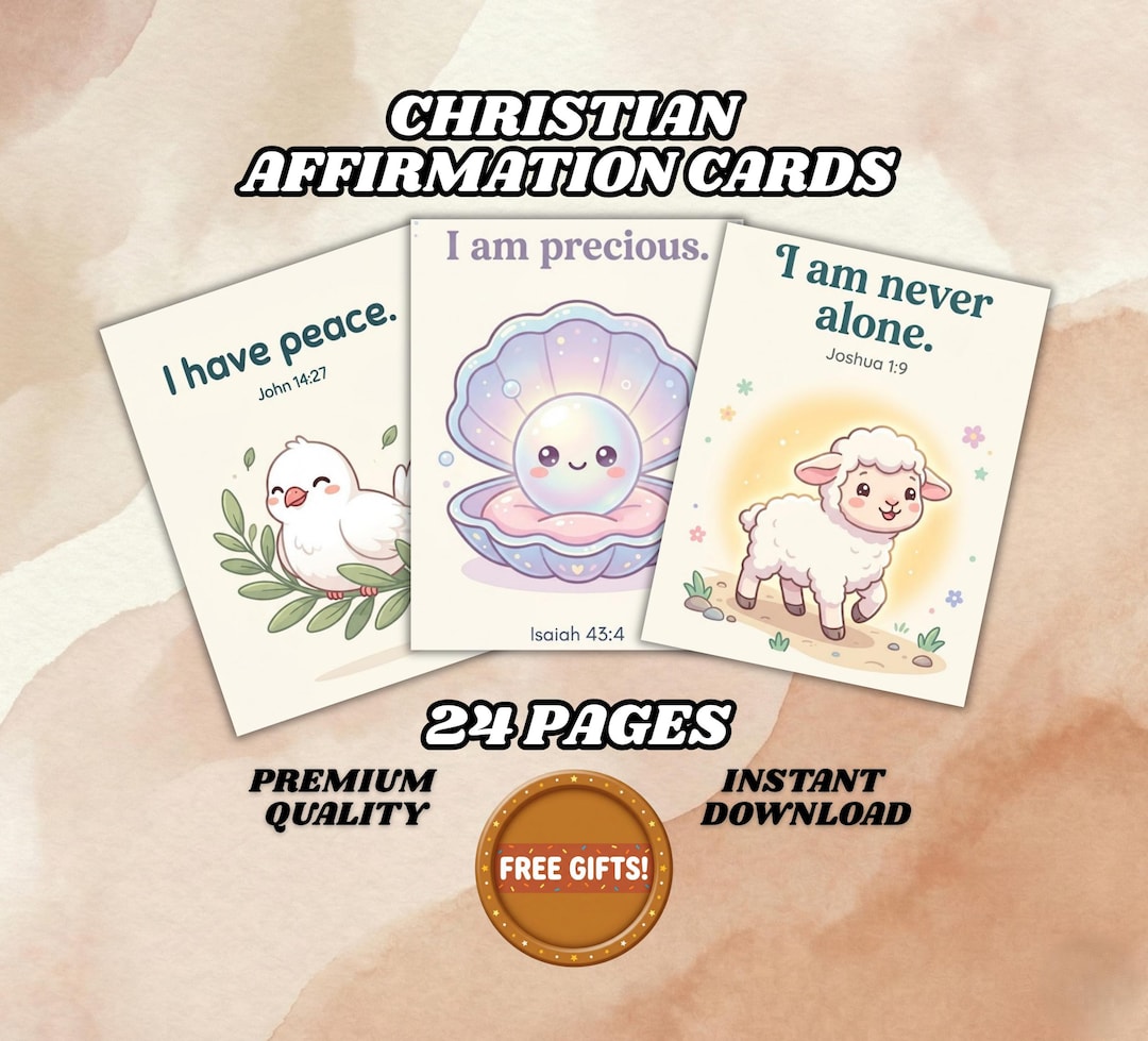 Christian Affirmation Cards for Kids, Bible Verse Flashcards, Sunday ...
