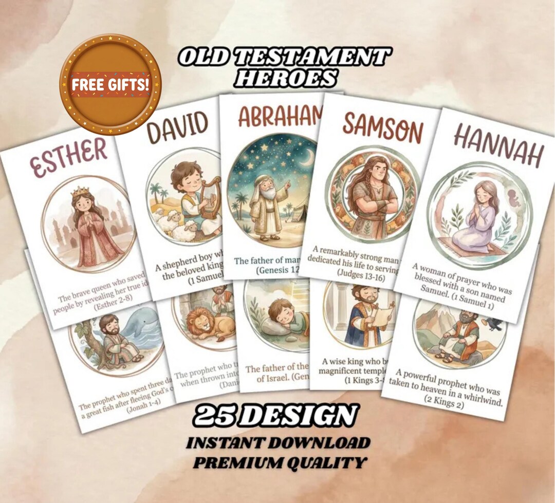 Old Testament Heroes Flashcards, Boho Watercolor Bible Study Cards ...