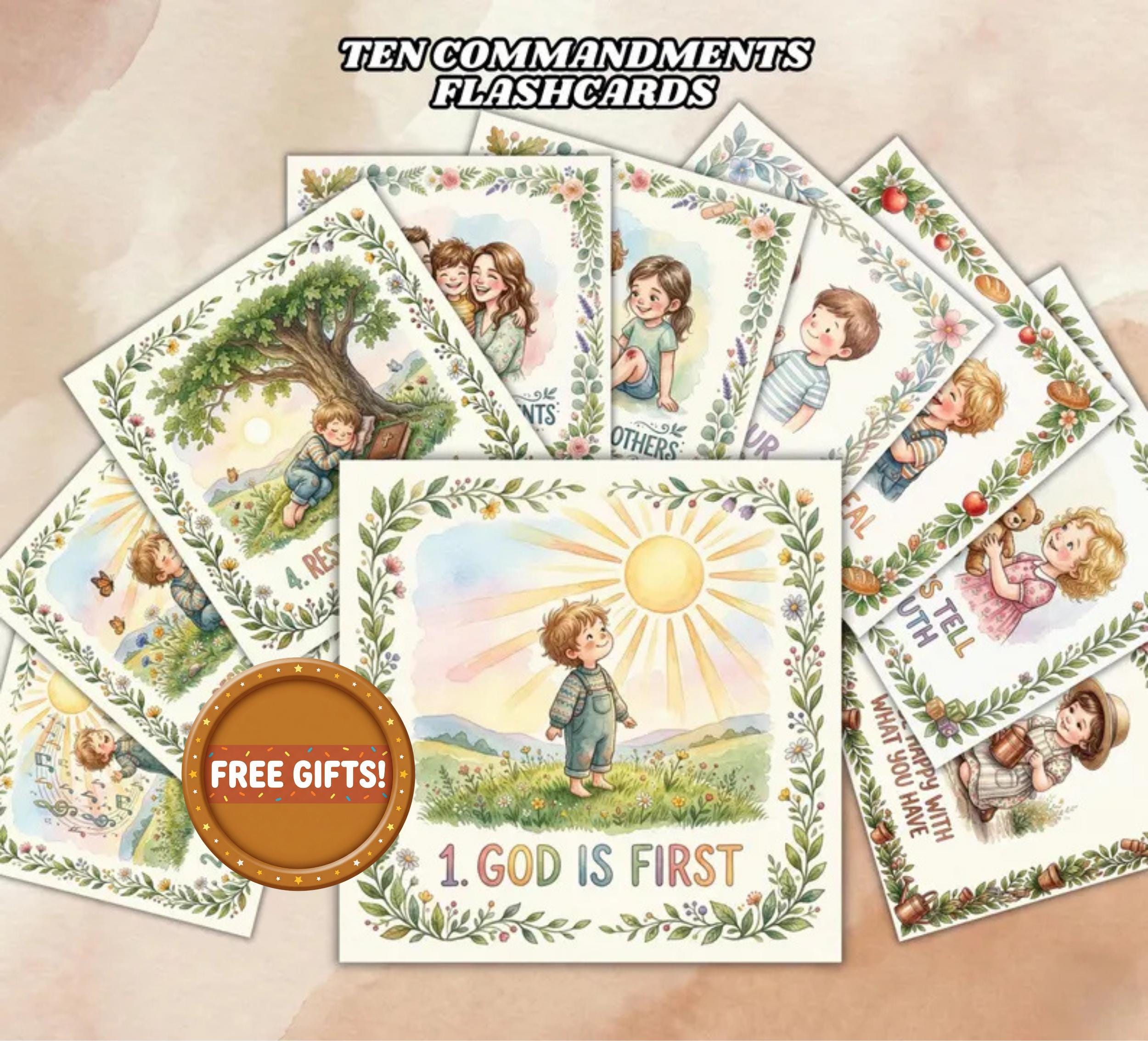 Ten Commandments Flashcards, Watercolor Bible Study Aid (PDF Download ...
