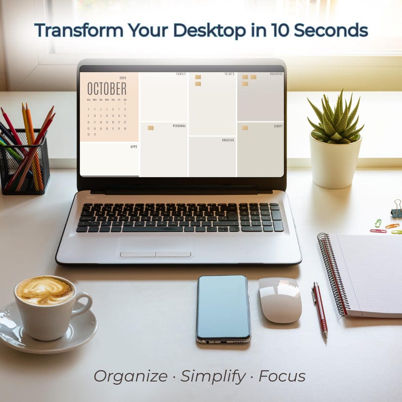 2026 Desktop Organizer | Minimalist Wallpaper, Canva Template (instant ...