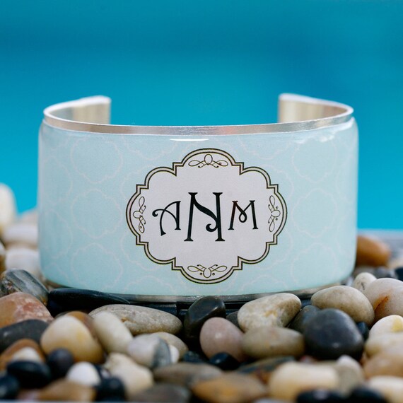 Items similar to Rustic Cuff Monogram Cuff Bracelet - antique blue with ...