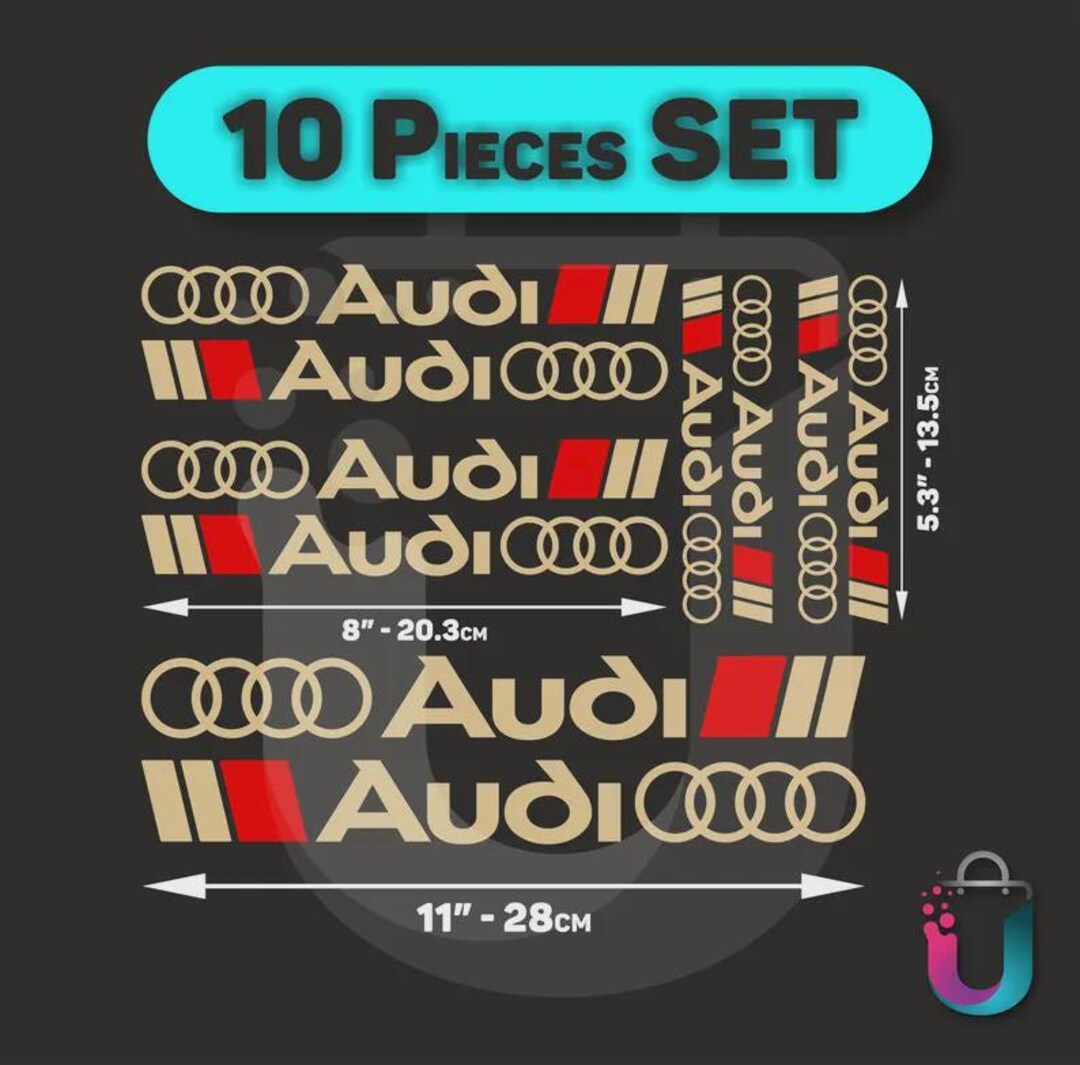 10 Piece Audi Decal Set | Golden & Red Vinyl Logo Stickers for Car ...