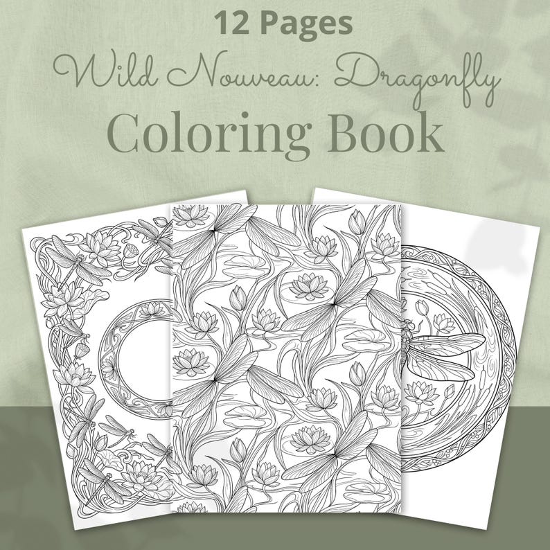 Dragonfly Coloring Book, 12 Art Nouveau Ethereal Printable Adult ...
