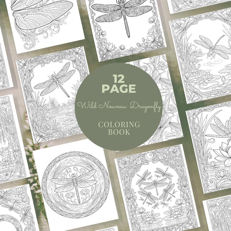 Dragonfly Coloring Book, 12 Art Nouveau Ethereal Printable Adult ...