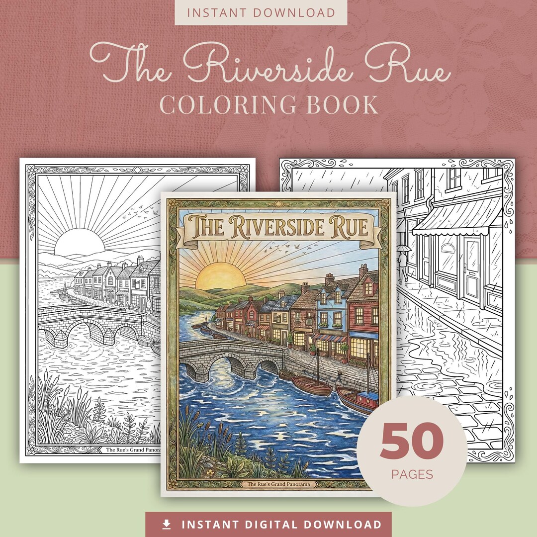 Riverside Village Coloring Book, 50 Cottagecore Printable Adult ...