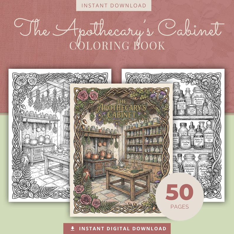 Apothecary Coloring Book, Vintage Cottagecore Printable Adult Coloring ...
