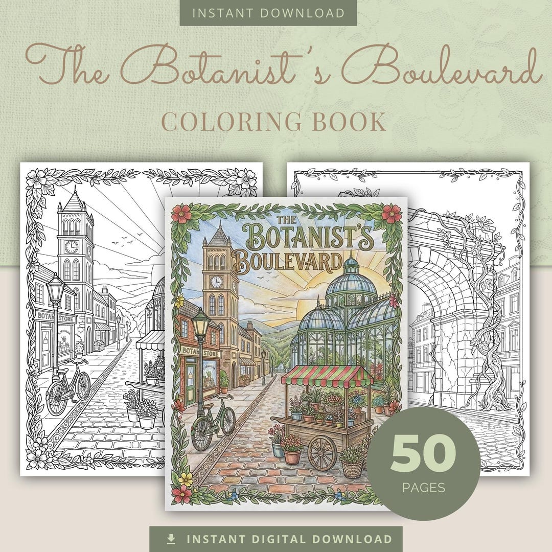 Botanist Coloring Book, 50 Greenhouse Florist Vine Printable Adult ...
