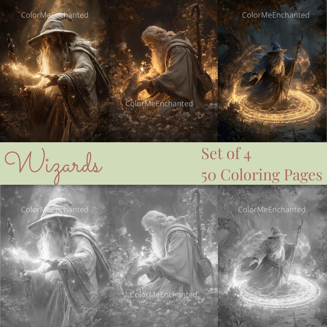 50 Wizard Coloring Pages, Magical Coloring Sheets (printable PDF) - Etsy