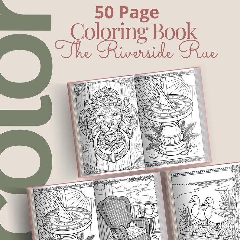 Riverside Village Coloring Book, 50 Cottagecore Printable Adult ...