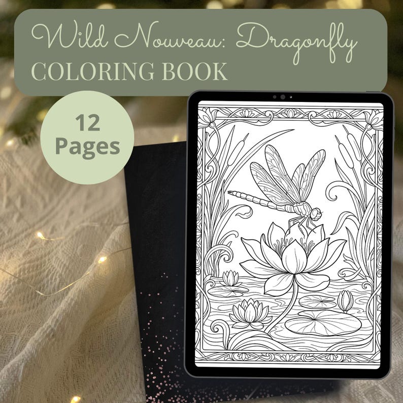 Dragonfly Coloring Book, 12 Art Nouveau Ethereal Printable Adult ...