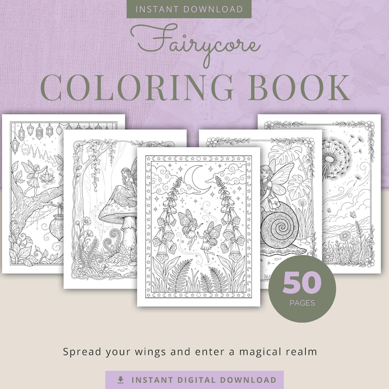 Fairycore Coloring Book, 50 Enchanted Woodland Fairy Printable Adult ...