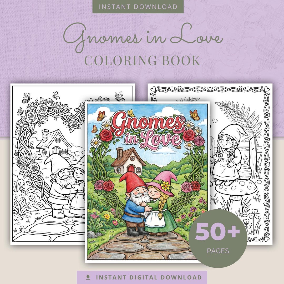 Gnome Coloring Book, 50 Couples Valentine's Day Printable Adult ...