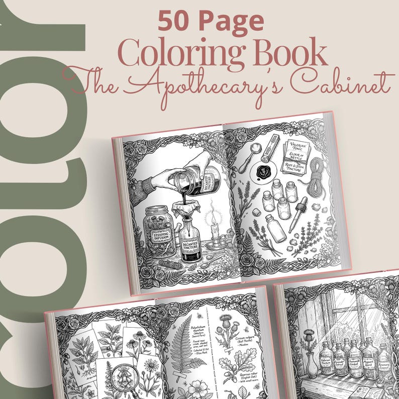 Apothecary Coloring Book, Vintage Cottagecore Printable Adult Coloring ...