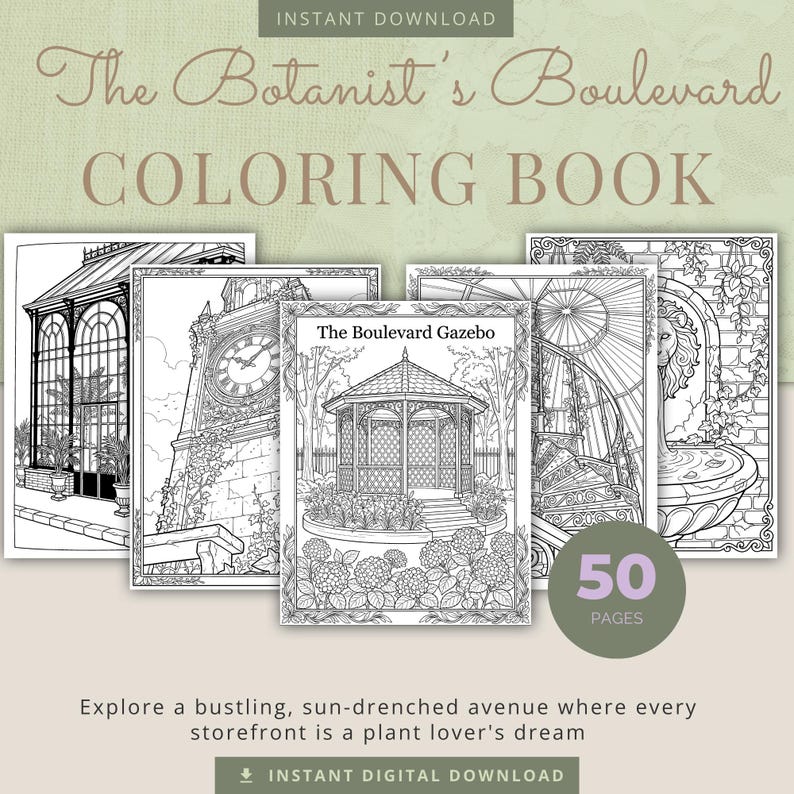 Botanist Coloring Book, 50 Greenhouse Florist Vine Printable Adult ...