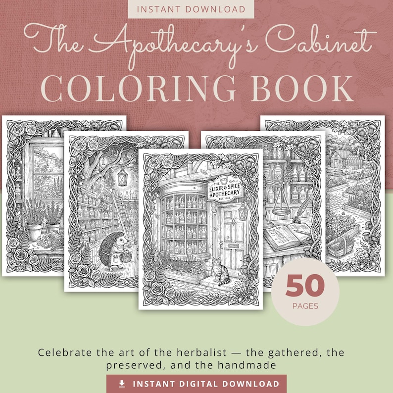 Apothecary Coloring Book, Vintage Cottagecore Printable Adult Coloring ...