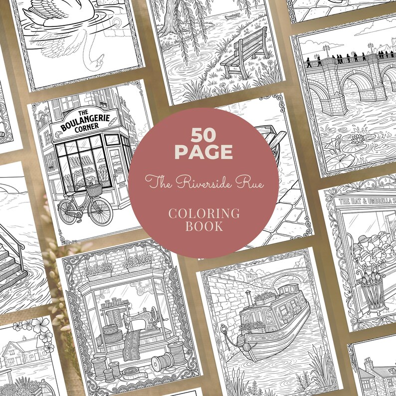 Riverside Village Coloring Book, 50 Cottagecore Printable Adult ...