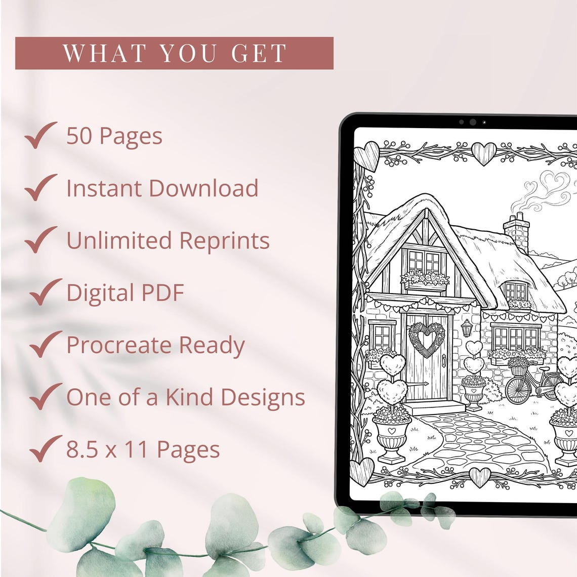 Cottagecore Valentine Coloring Book, 50 Rustic Romance Scenes ...